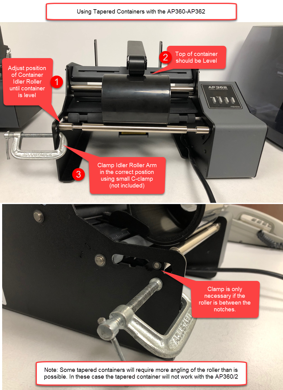 Can I apply labels to a tapered container (AP360-AP362-AP380)